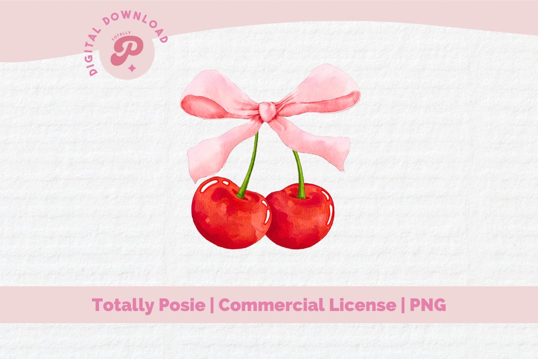 Cherry Bow PNG | Preppy Pink Bow, Cherries, Red Coquette Aesthetic ...
