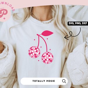 Cherry Disco Ball SVG | Pink Preppy Disco Ball, Pink Cherries | Retro ...