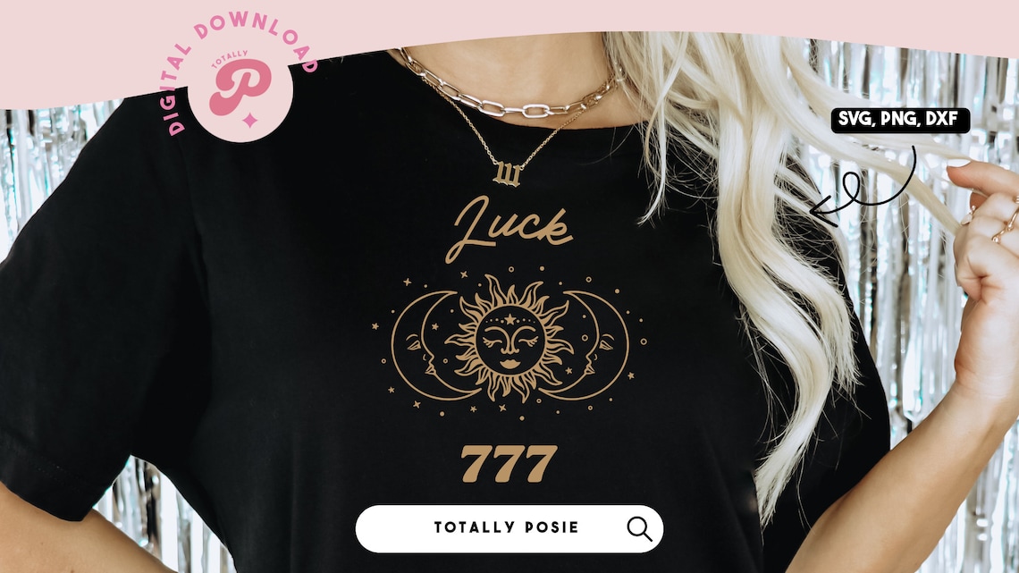 Angel Numbers SVG 777, Luck, Boho Moon, Celestial, Bohemian Sun ...