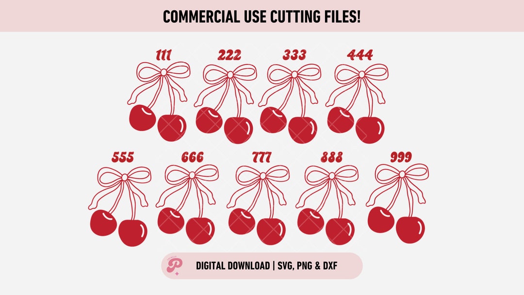 Cherry Bow Angel Numbers SVG Bundle | Angel Aesthetic SVG, Cherries ...