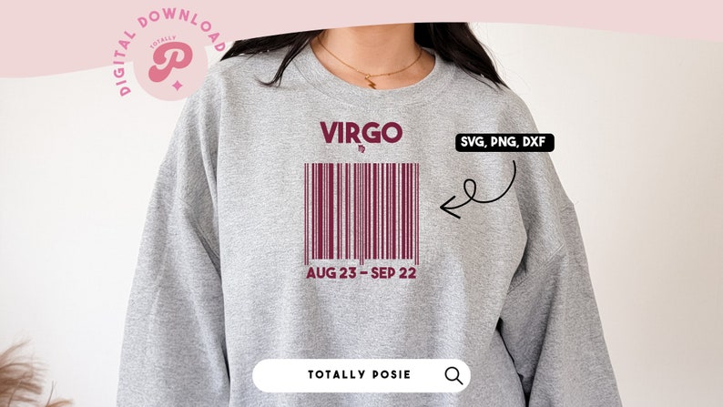 Virgo Zodiac SVG Astrology, Horoscope, Barcode, Moon, Sun, Birthday ...