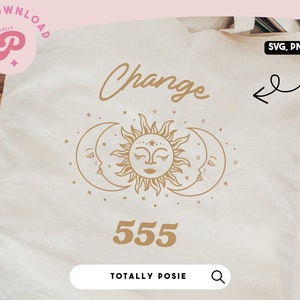 Angel Numbers SVG | 555, Change, Boho Moon, Celestial, Bohemian Sun ...