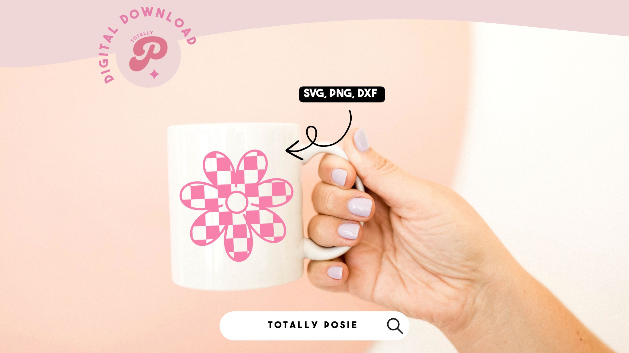 Pink Daisy SVG Clipart Doodles Checkered Graphic Vector - Etsy