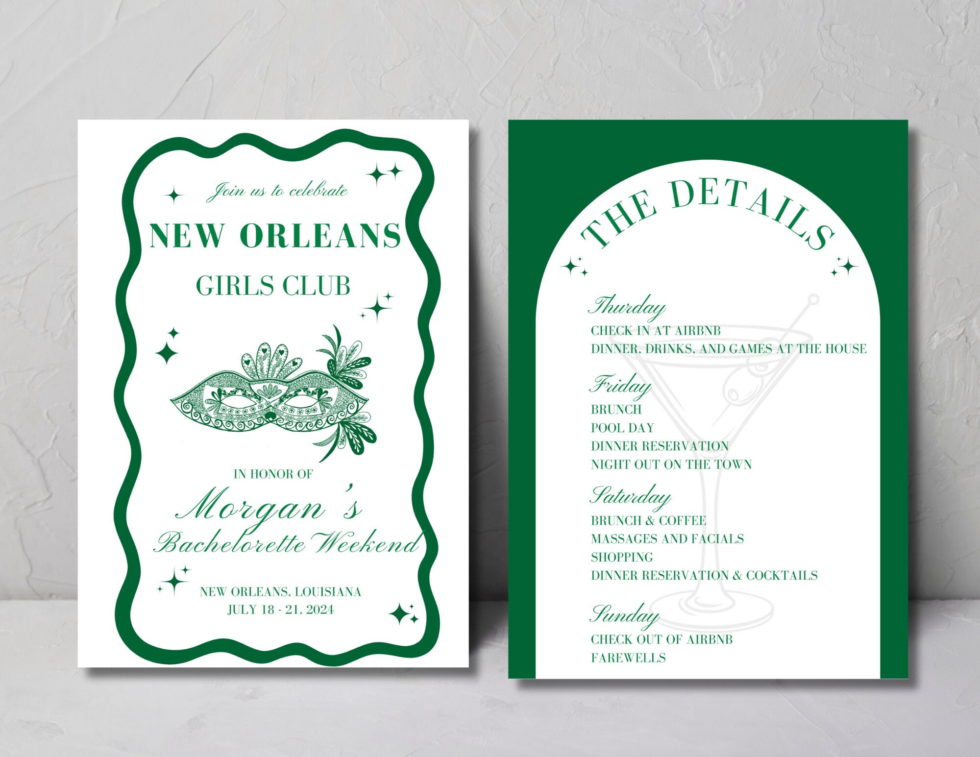 New Orleans Bachelorette Invitation and Itinerary, New Orleans Birthday ...