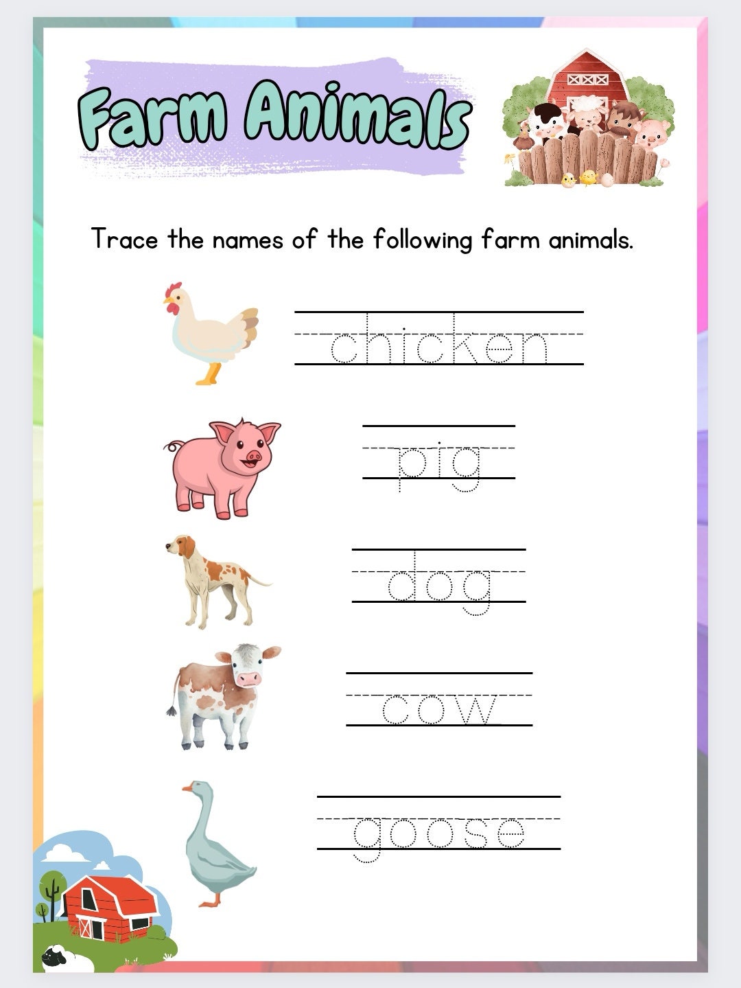 Coloring Tracing Worksheets - Animals | Fun Printable Kids Learning ...