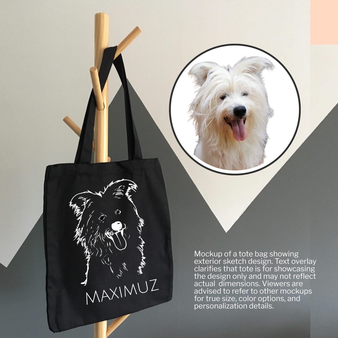 Personalized Tote Bag Pet Sketch, Custom Dog or Cat Minimal Line Art ...