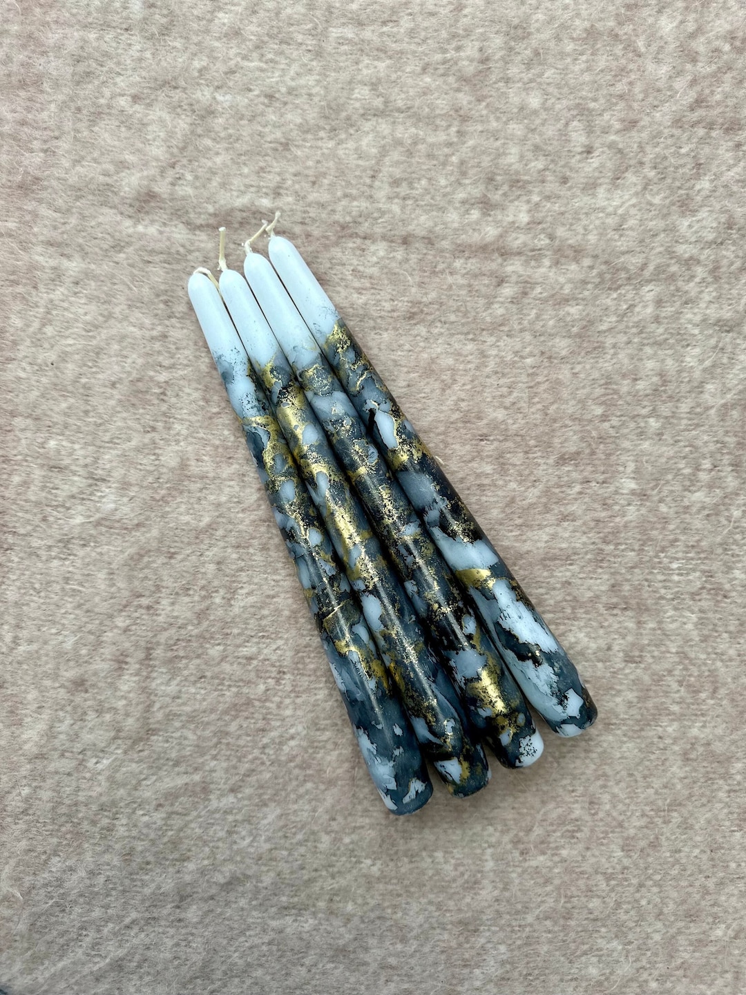 Taper Candles / Black & Gold / Hand Painted With Alcohol Inks ...