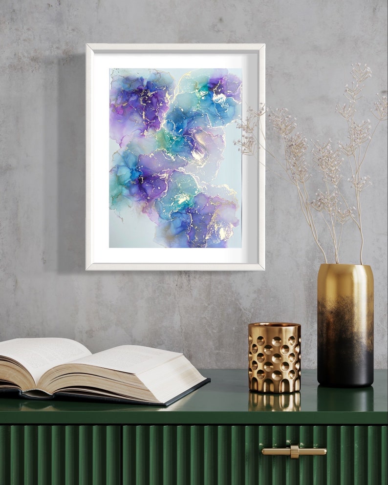 Alcohol Ink Wall Art Original Abstract Painting Home Décor Purple, Blue ...