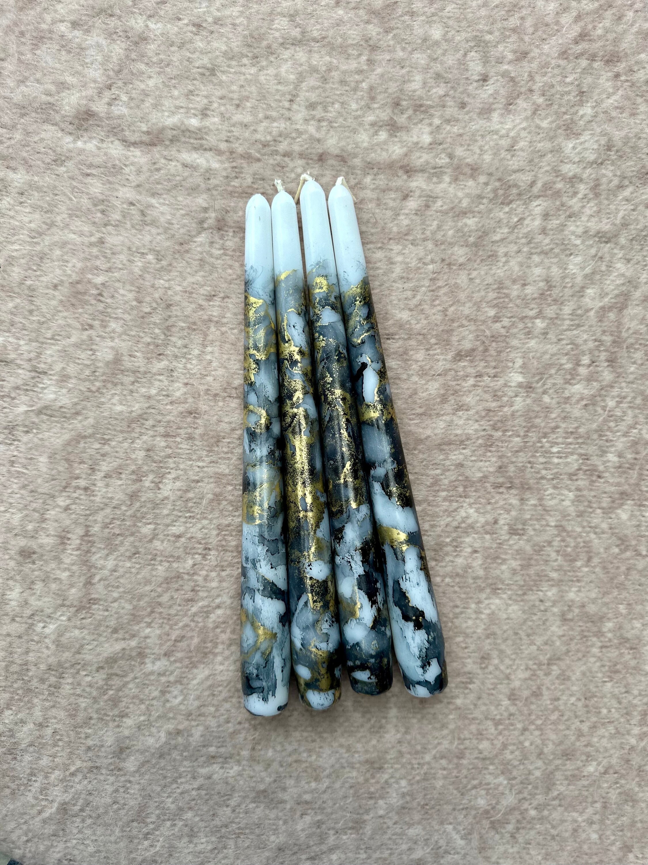 Taper Candles / Black & Gold / Hand Painted With Alcohol Inks ...