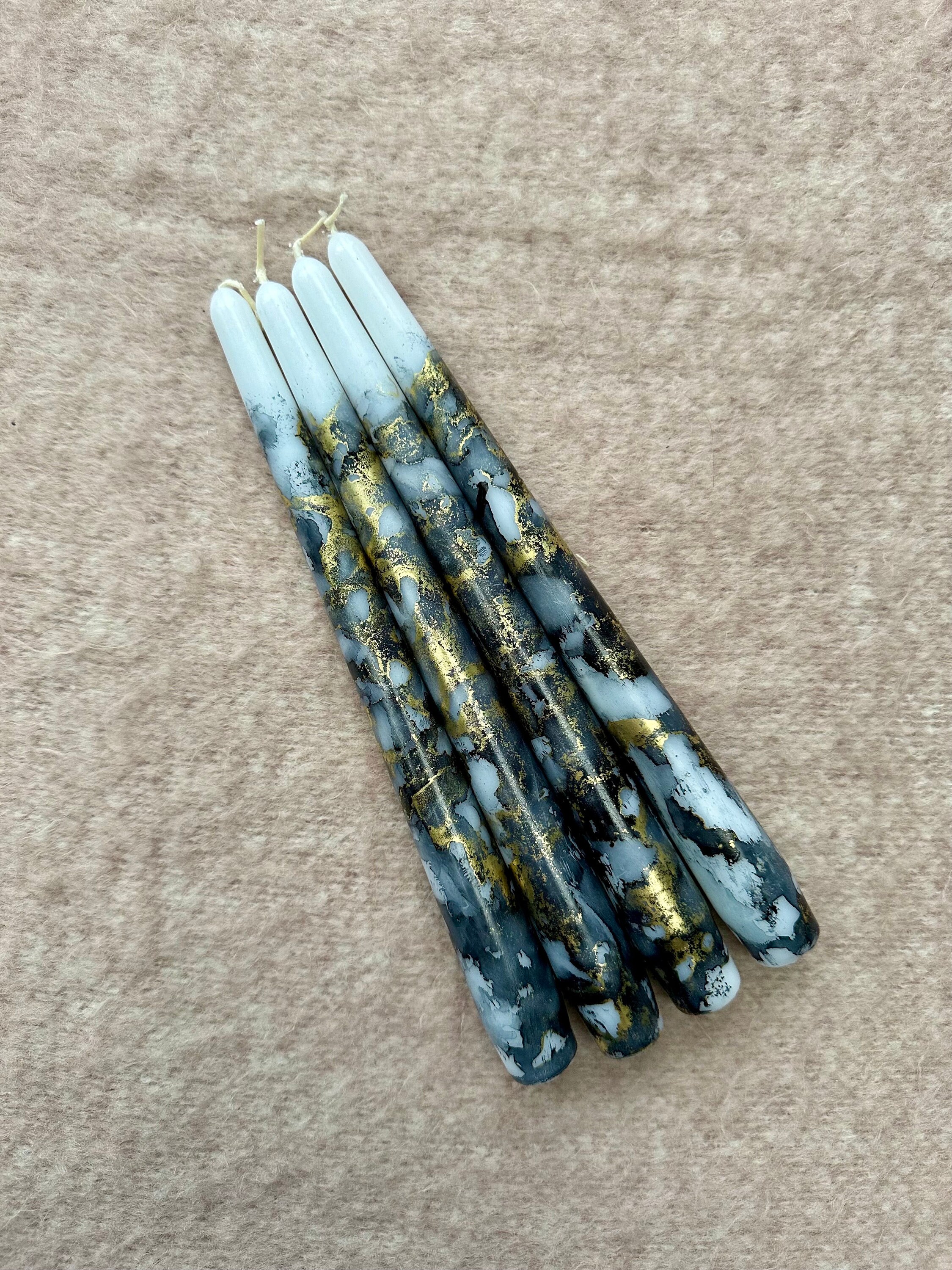 Taper Candles / Black & Gold / Hand Painted With Alcohol Inks ...