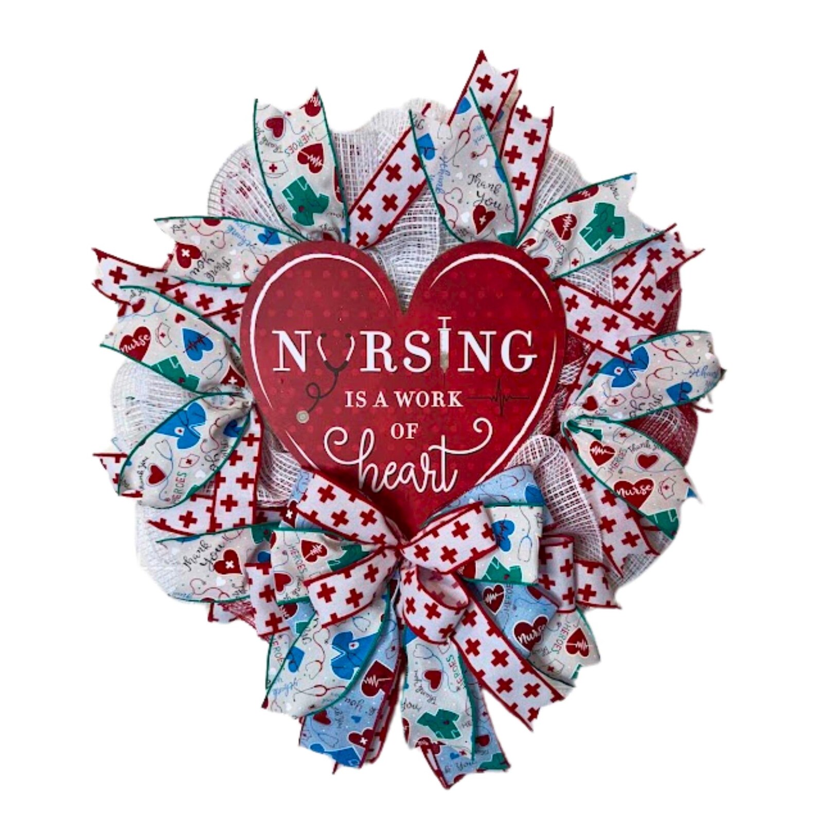 Nurse Appreciation Wreath, Red Heart Design With Medical Theme Ribbon ...
