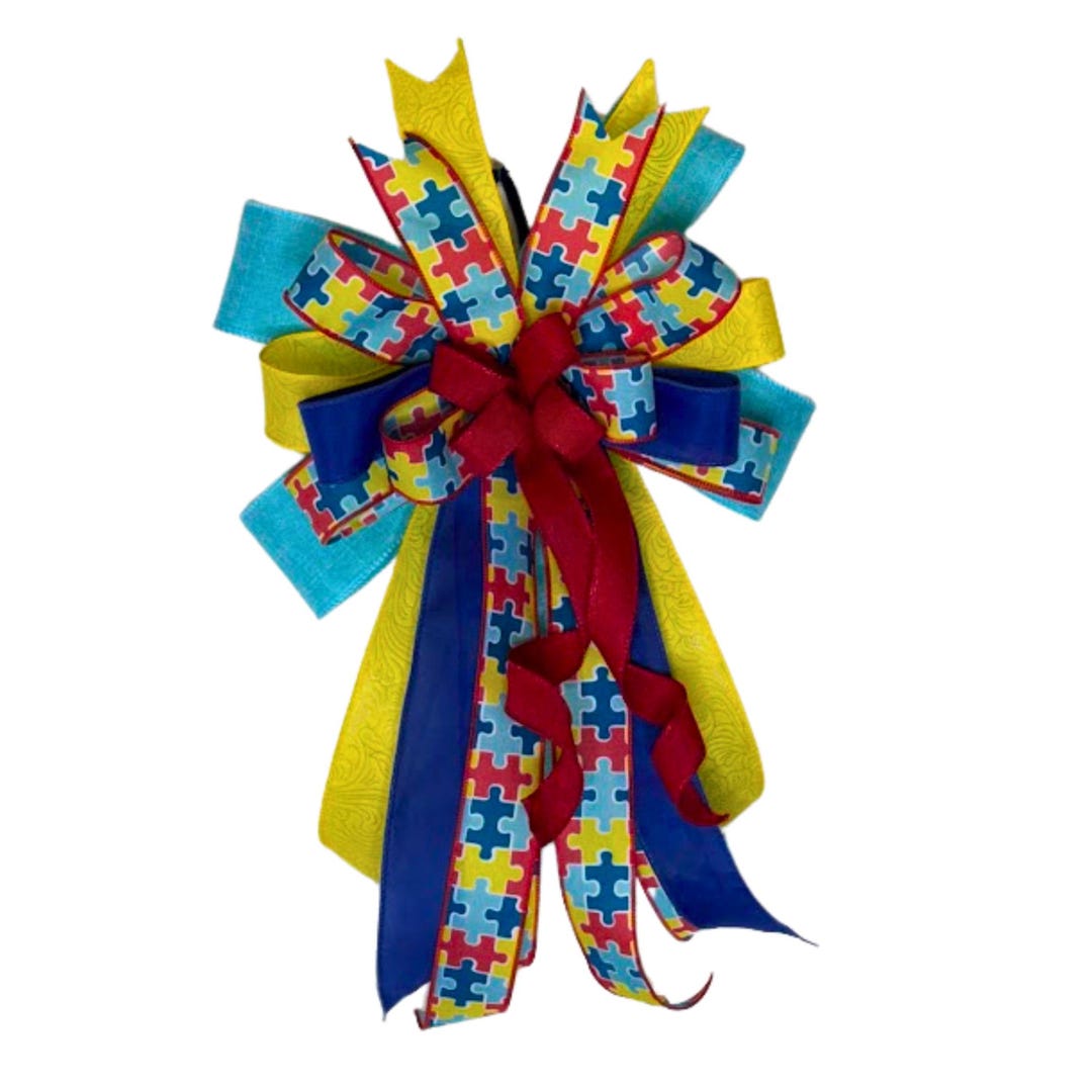 Autism Awareness Puzzle Piece Bow: Handmade Support Ribbon Decor - Etsy