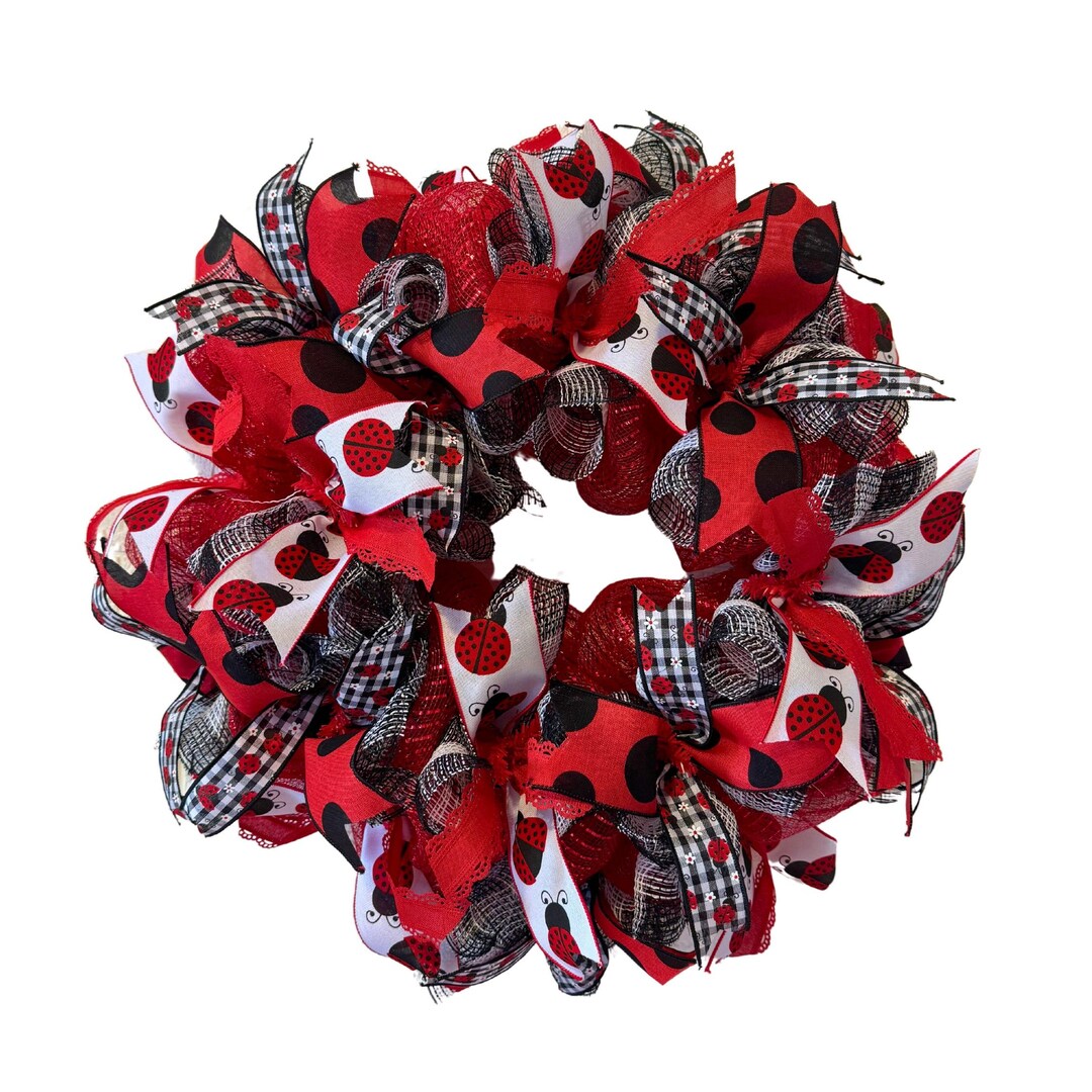 Lady Bug Door Decor, Handmade Ladybug Deco Mesh Wreath, Ladybug Summer ...