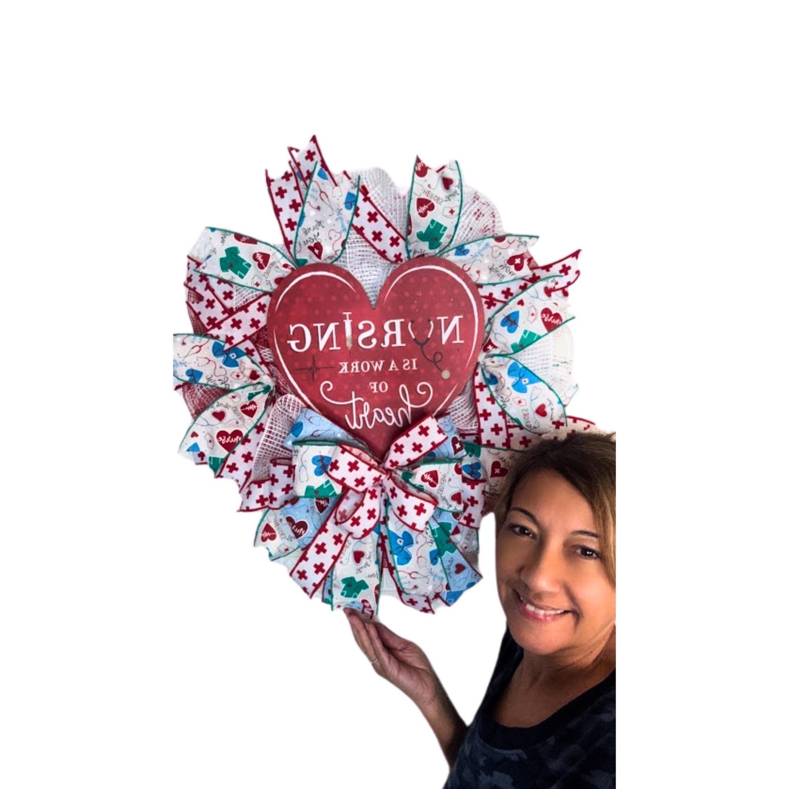 Nurse Appreciation Wreath, Red Heart Design With Medical Theme Ribbon ...