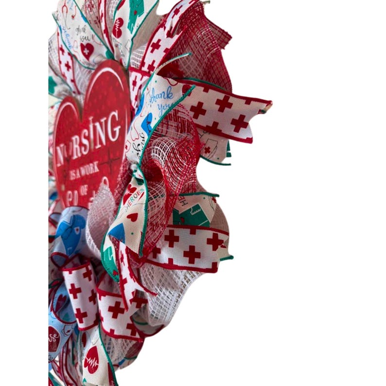 Nurse Appreciation Wreath, Red Heart Design With Medical Theme Ribbon ...