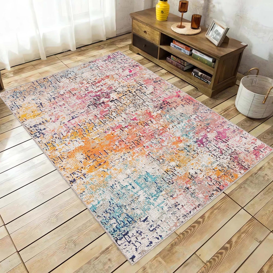 Colorful Vintage Style Rug, Modern Floor Rug, Retro Rug, Faded Rug ...