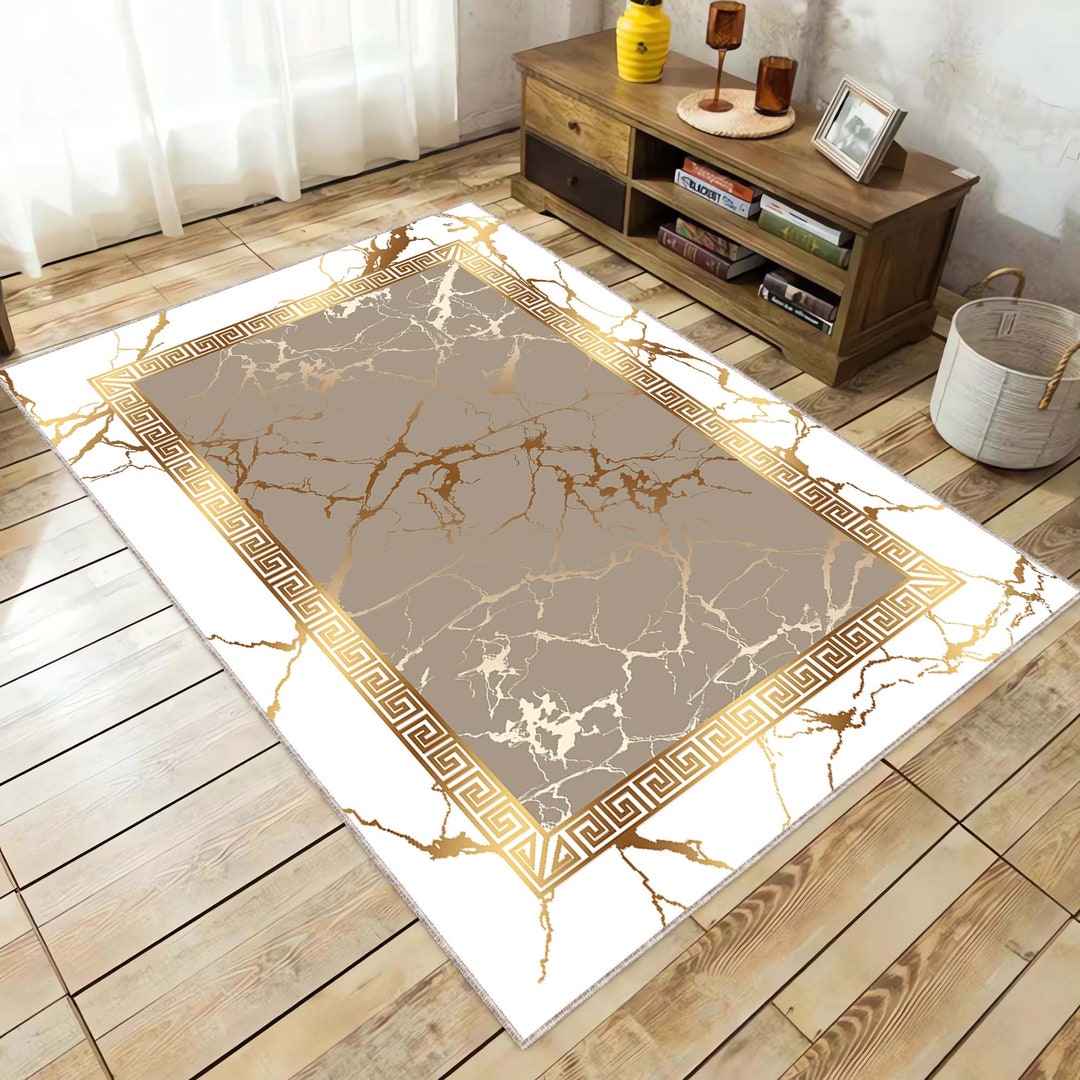 Beige Marble Greek Rug, Ancient Greek Decor, for Living Room, Greek Key ...