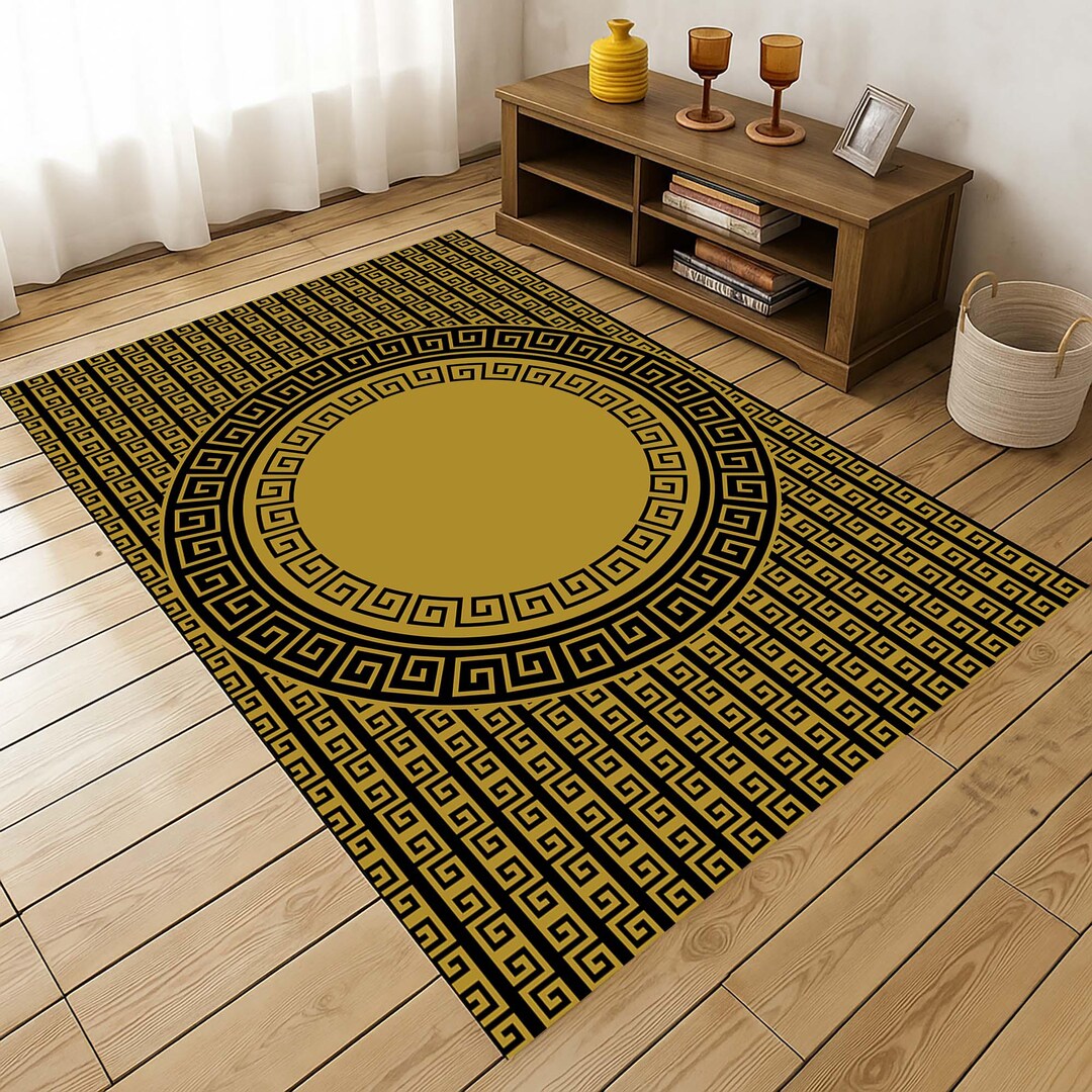 Greek Key Pattern Rug: Black & Gold Geometric Area Rug - Etsy