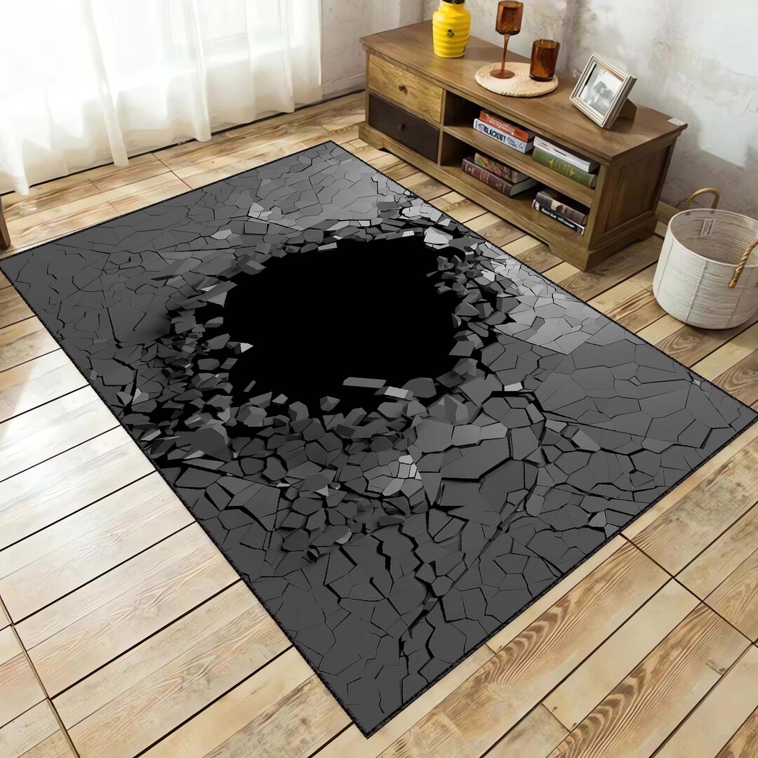 Black Vortex Illusion Rug, 3D Effect Rug, Optical Illusion, Rectangular ...