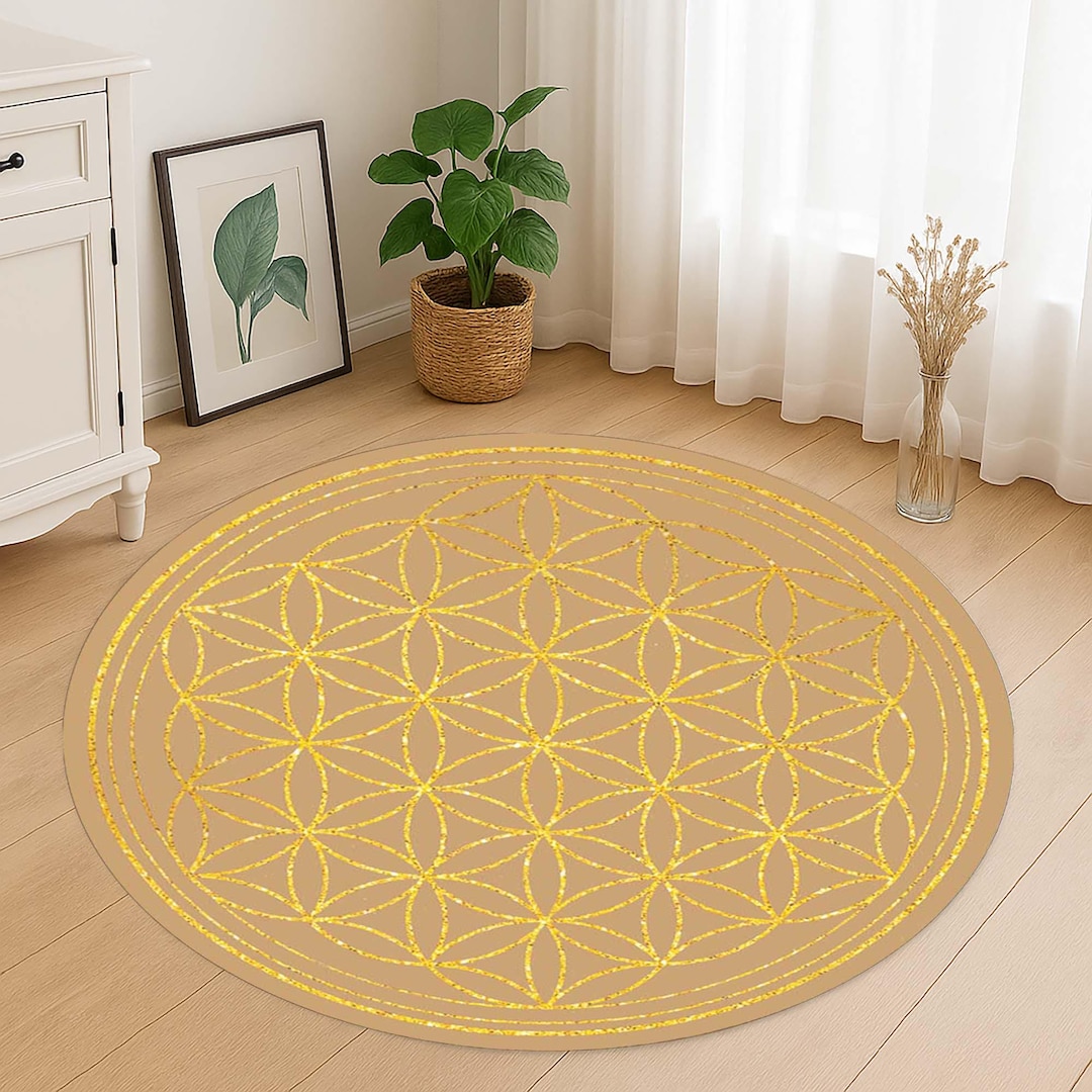 Flower of Life Rug, Sacred Geometry Round Carpet, Spiritual Yoga Mat ...