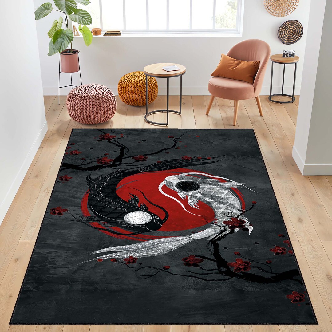 Yin Yang, Koi Fishes, Fish Pattern Rug, Yin and Yang Design Rug ...