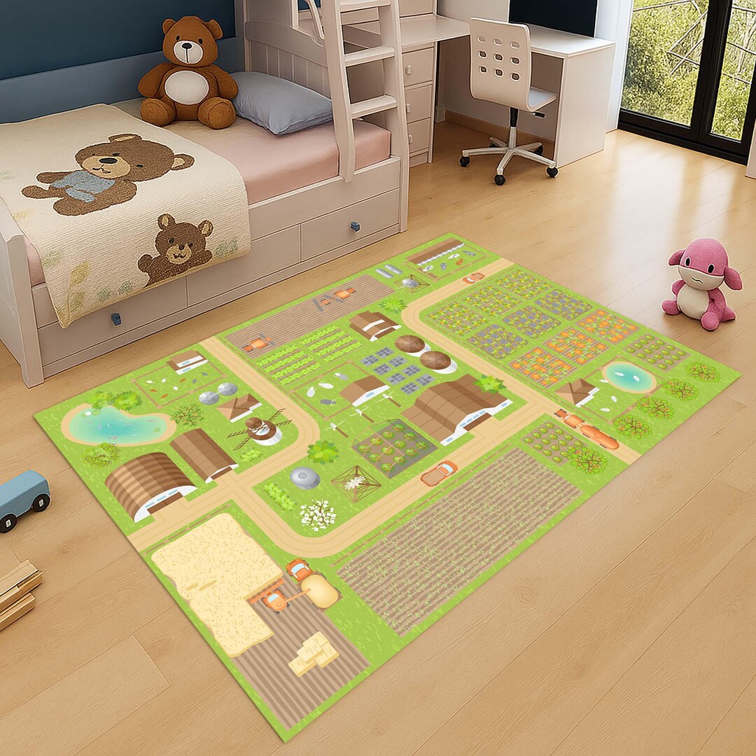 Farm Play Rug, Kids Educational Activity Mat - Etsy