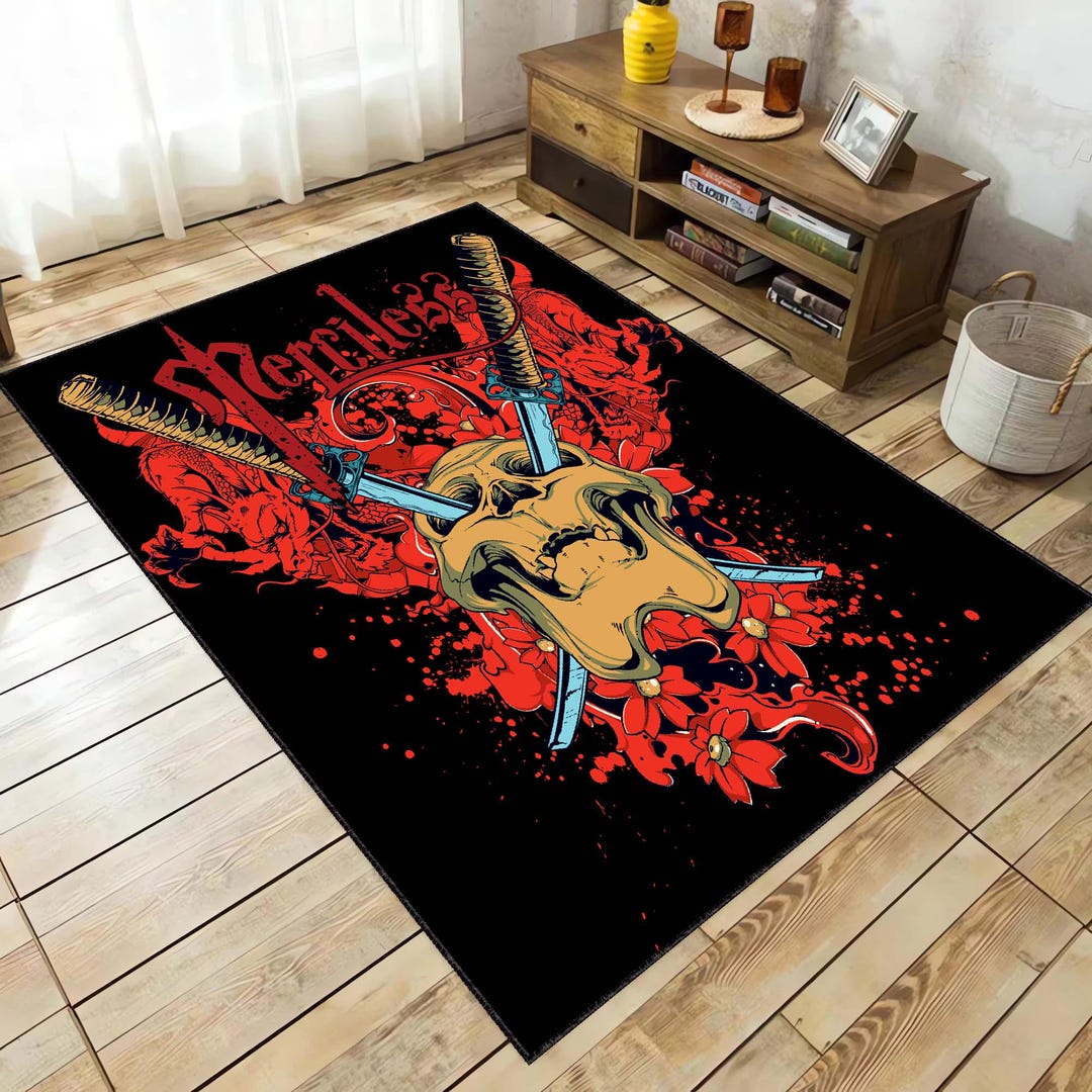 Brutal, Sword Skull Rug, Skull Sword Area Rug, Skull Zombie Rug, Death ...