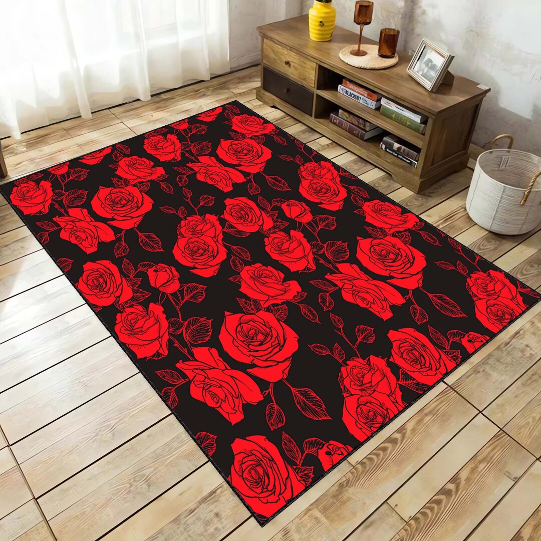 Red Roses, Red Roses Rug, Roses Rug, Red Floral Rugs, Floral Rug, Area ...