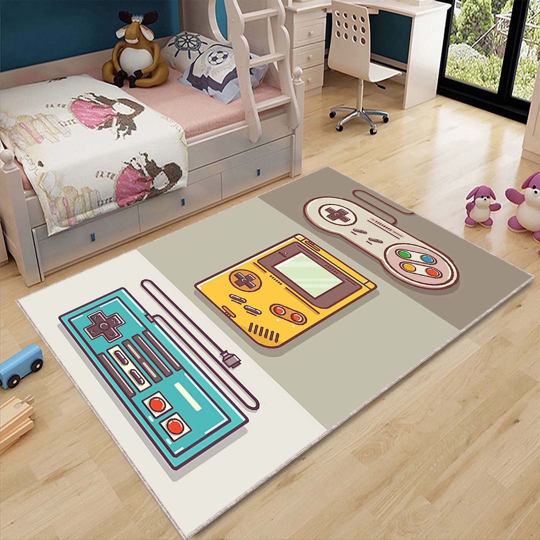 Game Controllers Rug, Gamer Room Decor, Gaming Area Rug, Play Room ...