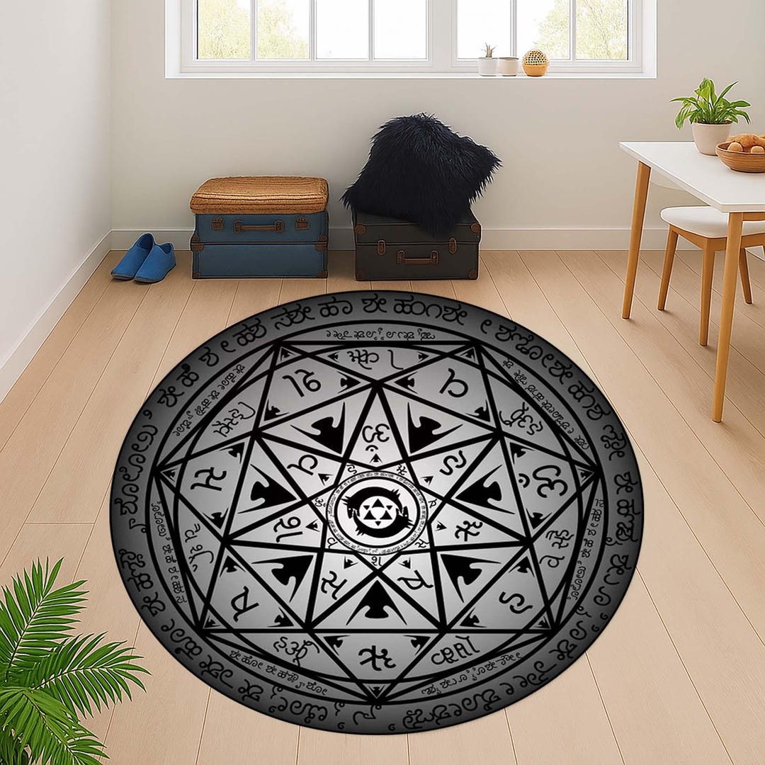 Black Yantra Mandala Rug, Tantric Sacred Geometry Floor Mat, Spiritual ...