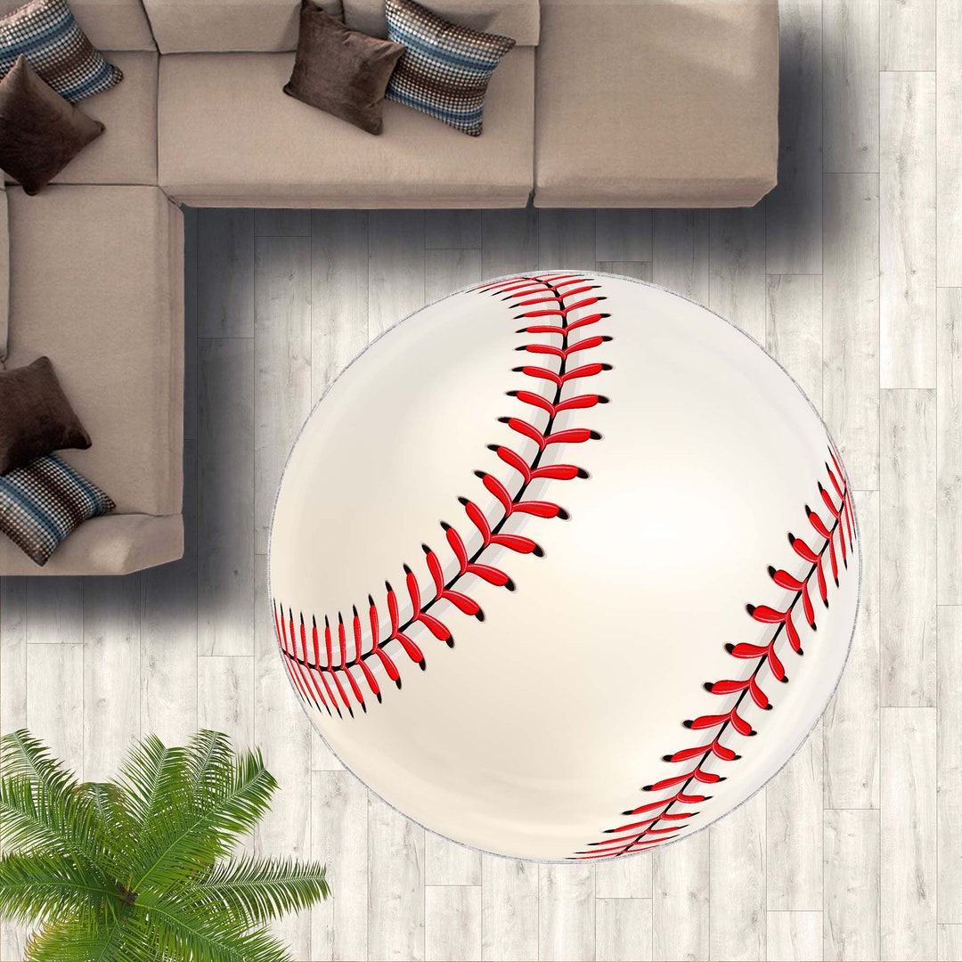Baseball Ball Shape Floor Area Round Rug, Play Room Carpet, Baseball ...