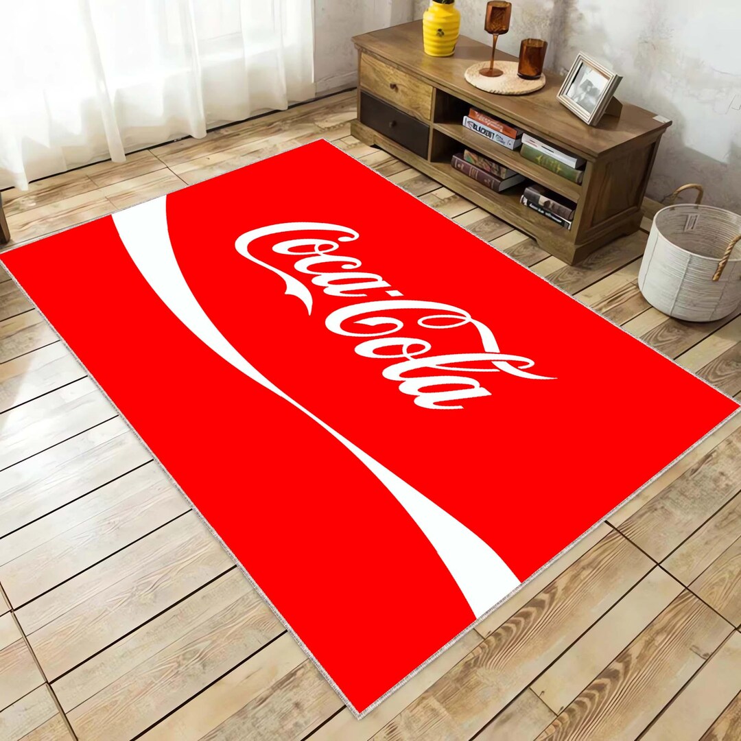 Coca Cola Patterned Rug, Drink Rug, Cola Area Rug, Red Cola Rug, Coca ...