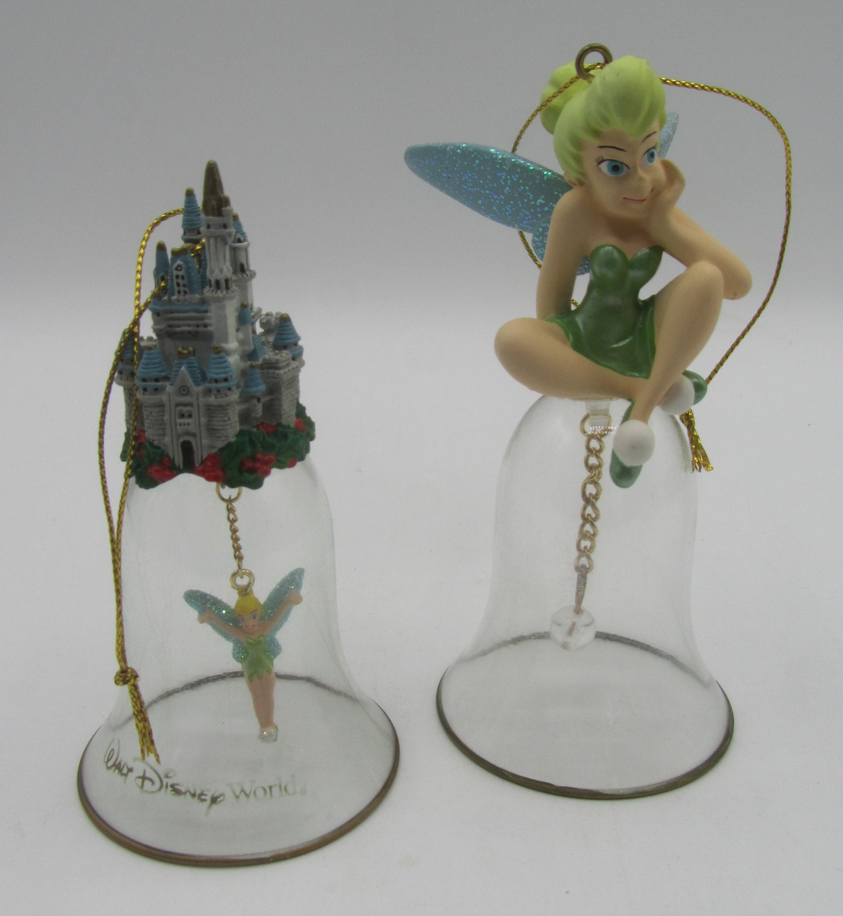 Vintage Disney Tinkerbell Walt Disney World Pair of Glass Bells With ...