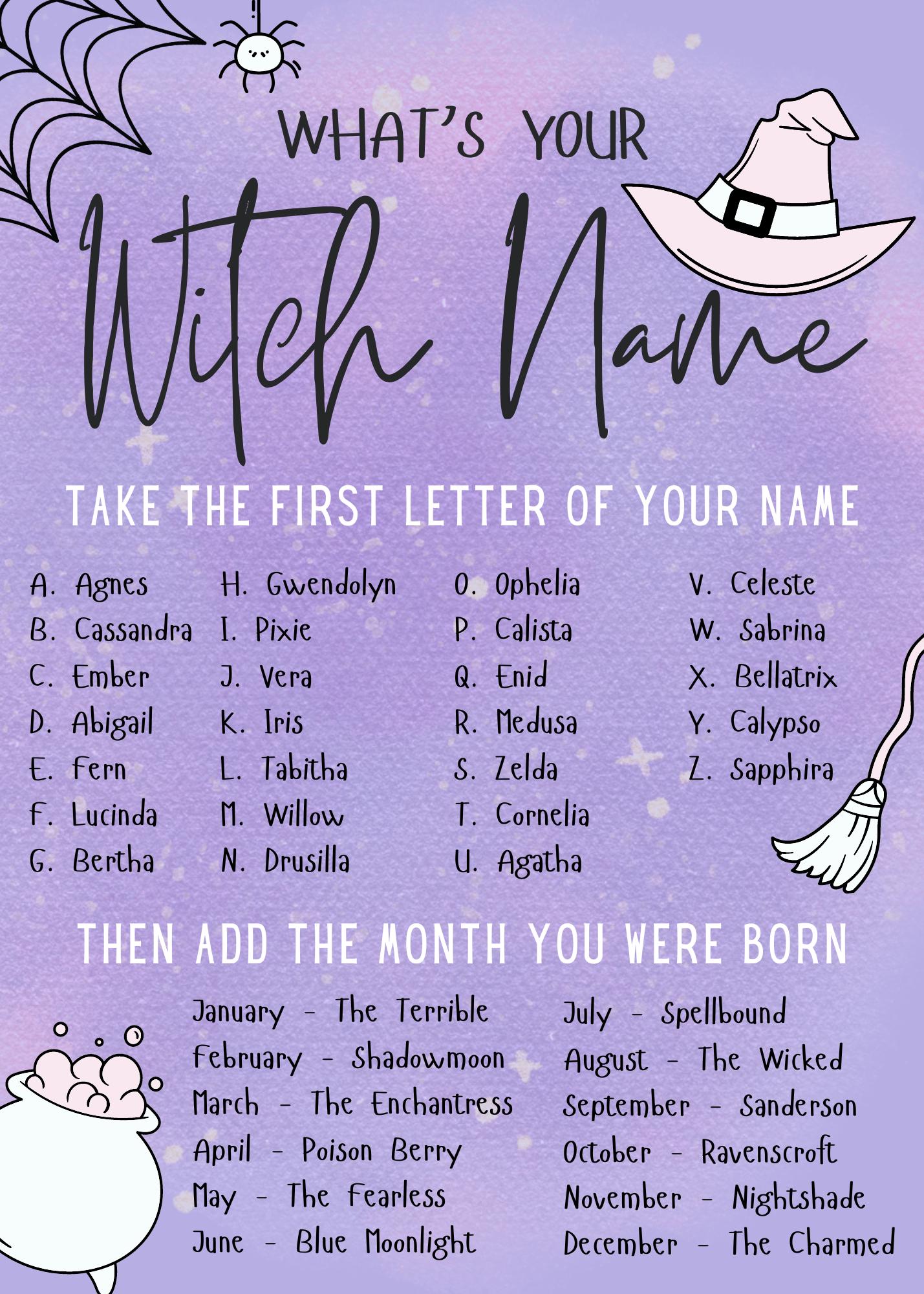What is Your Witch Name? Fun Halloween Party Game! 5" by 7" Instant ...