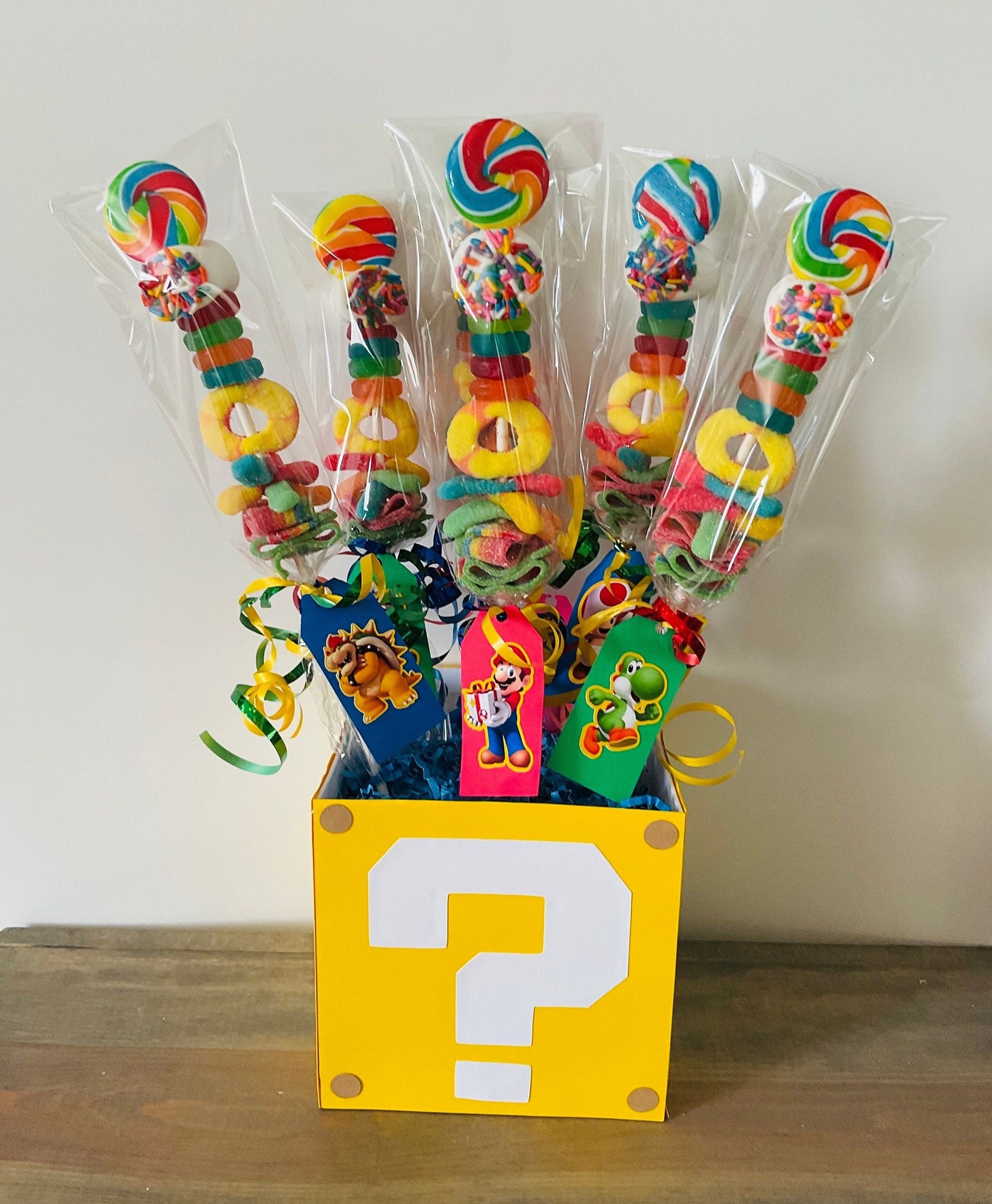 LARGE QUANTITY Super Mario Candy Kabobs With FREE Personalized Tags - Etsy