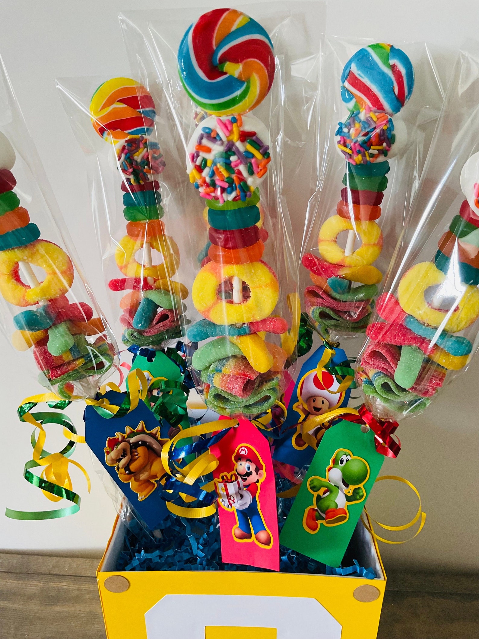 LARGE QUANTITY Super Mario Candy Kabobs With FREE Personalized Tags - Etsy