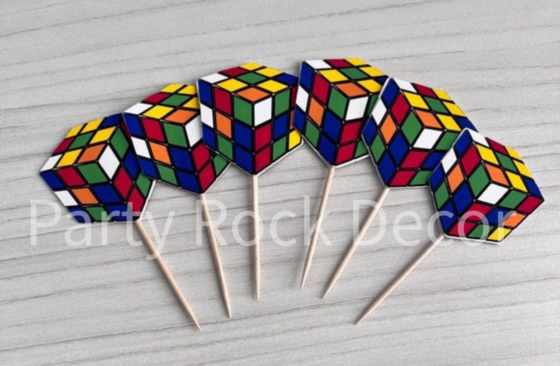80's Theme Rubix Cube Cupcake Toppers - Etsy