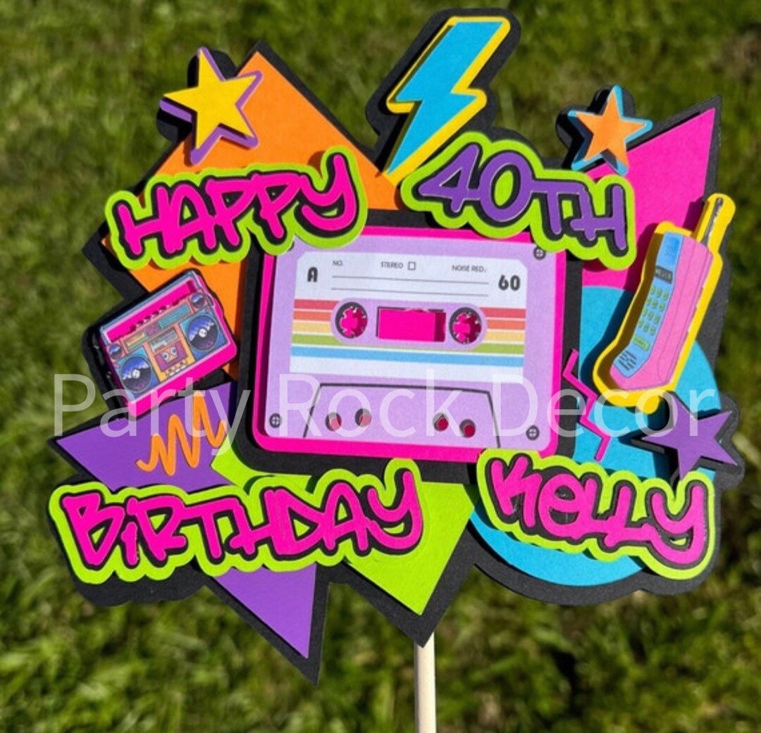 80s Theme 3D Cake Topper Personalized Retro Neon - Etsy