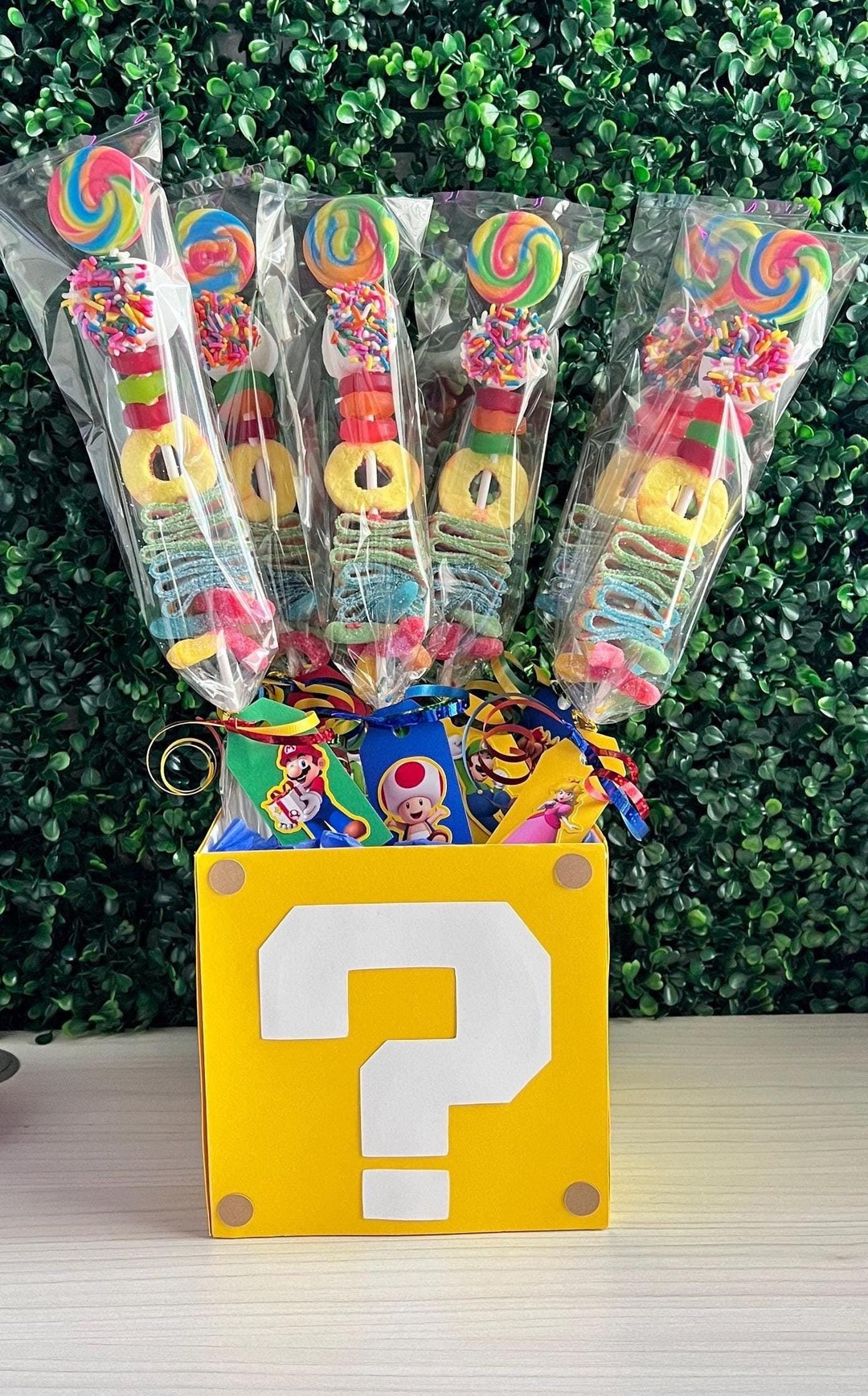 Large Super Mario Candy Kabobs With FREE Personalized Tags, Birthday ...
