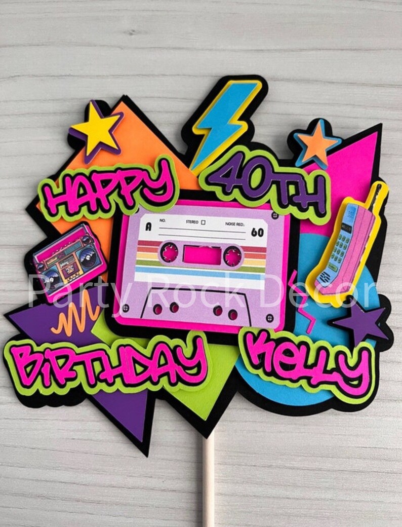 80s Theme 3D Cake Topper Personalized Retro Neon - Etsy