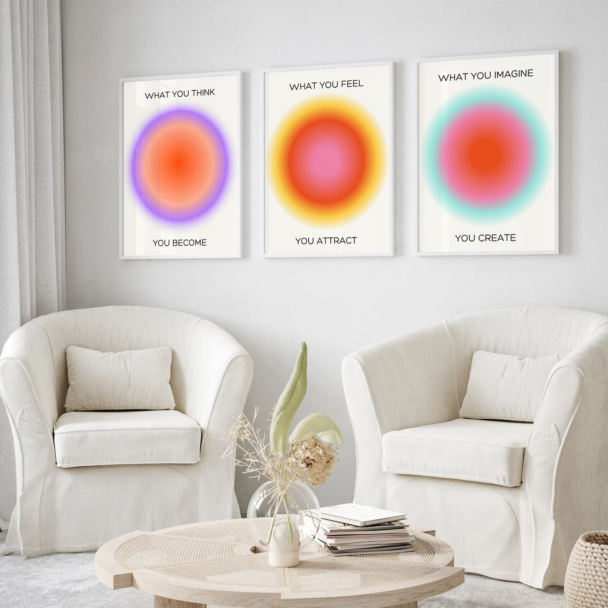 Positive Energy Gallery Wall Art Set of 3, Colorful Aura Poster ...