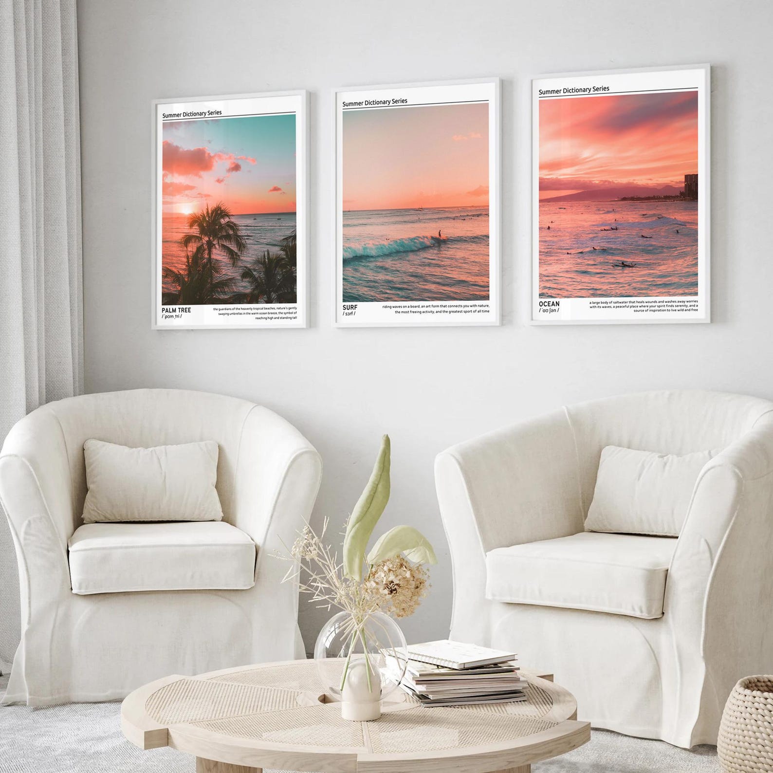 Coastal Life Print Set of 3 Sunset Poster, Trendy Beach Photography ...