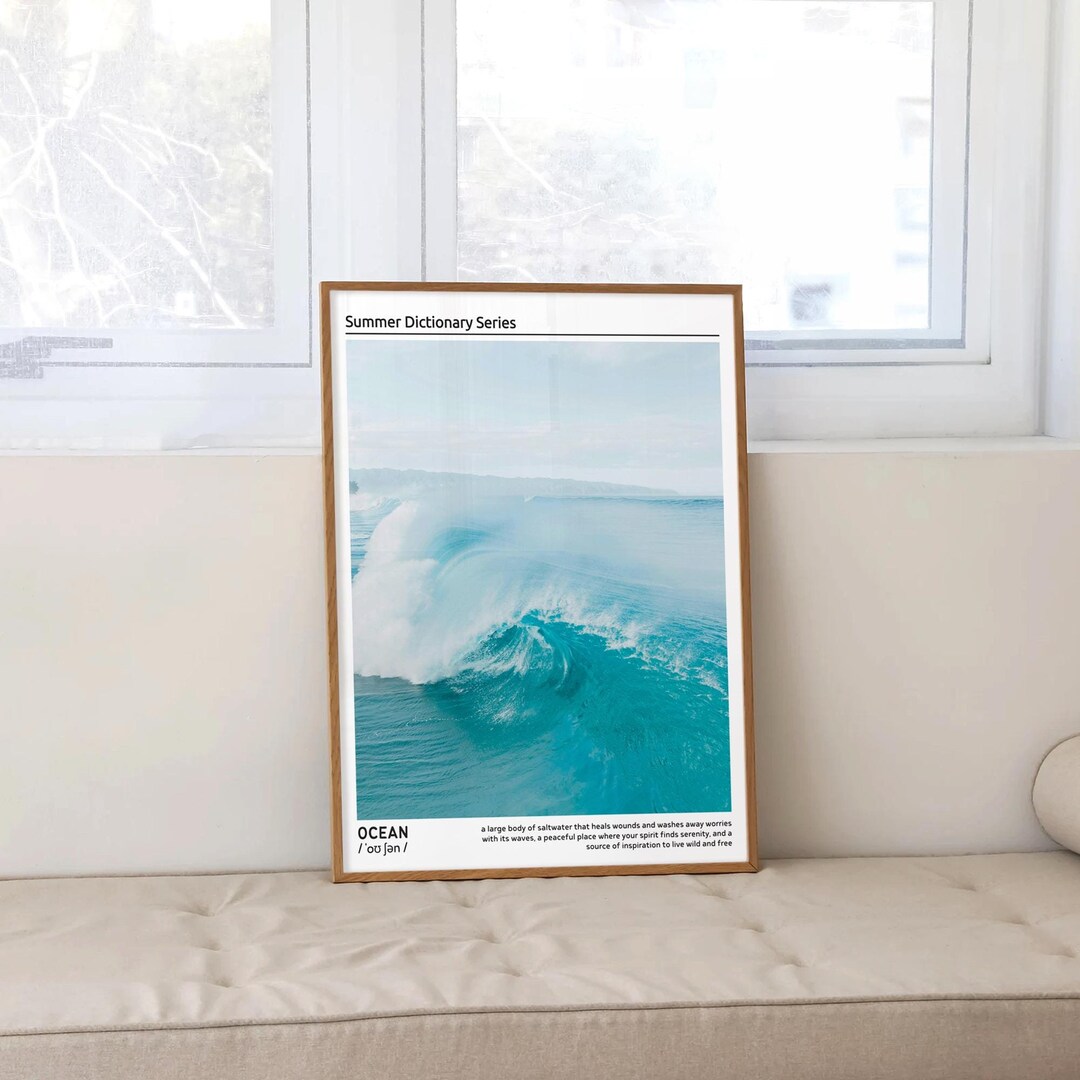 Ocean Waves Poster Trendy Coastal Wall Art, Beachy Poster Blue Seascape ...