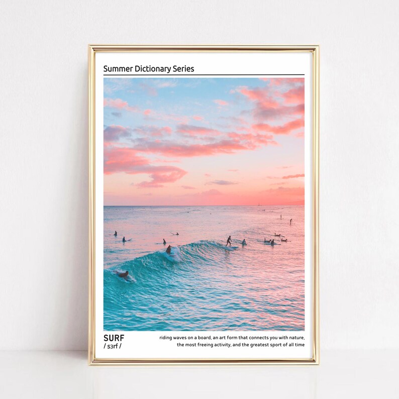 Preppy Surf Definition Poster Pastel Coastal Wall Art, Modern Beach ...