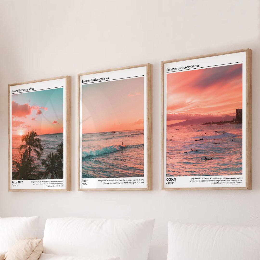 Aesthetic Coastal Life Print Set of 3 Sunset Poster, Trendy Beach ...