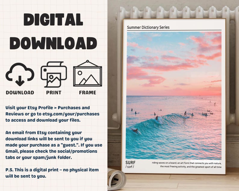 Preppy Surf Definition Poster Pastel Coastal Wall Art, Modern Beach ...