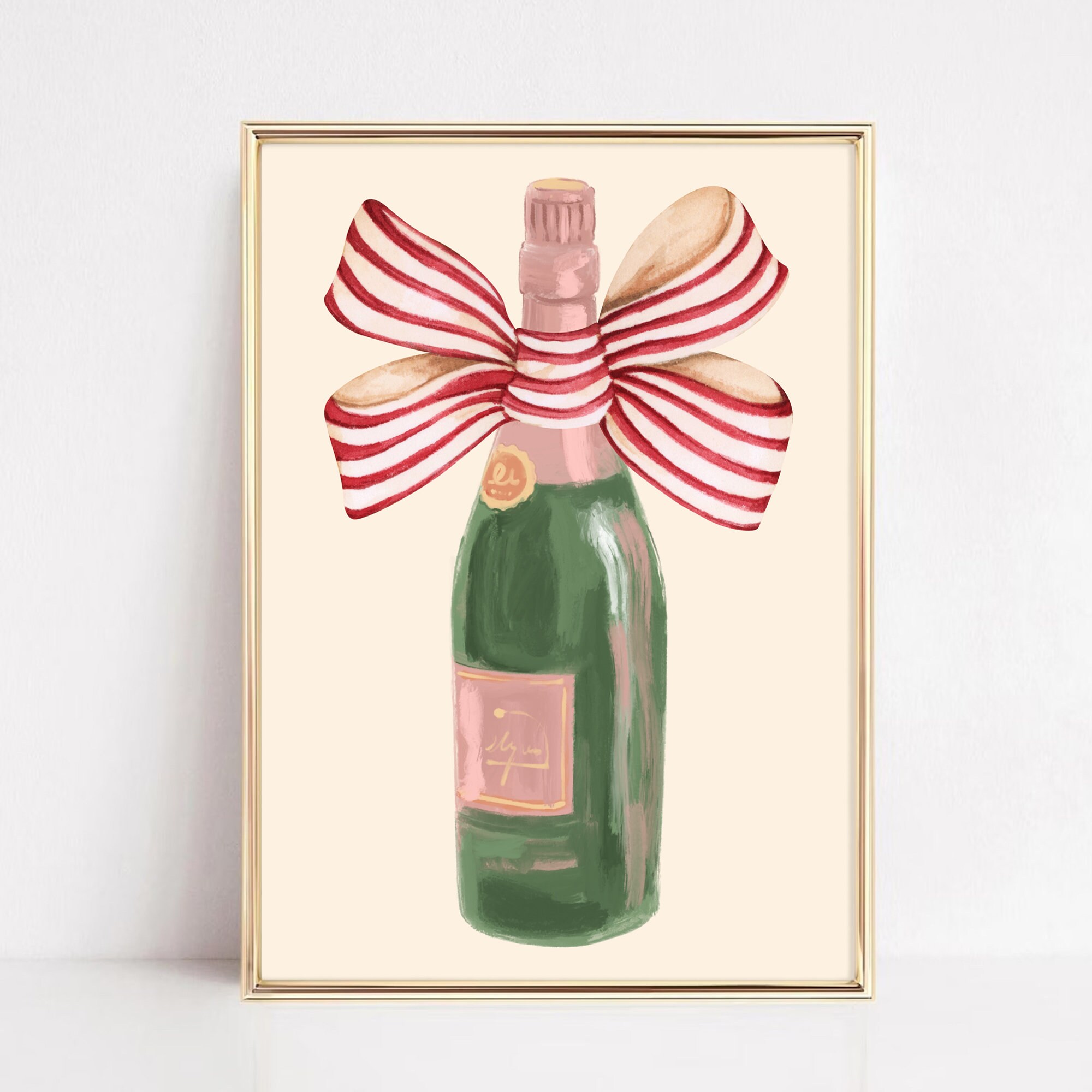 Preppy Champagne Print Bar Cart Art, Kitchen Wall Art Alcohol Poster ...