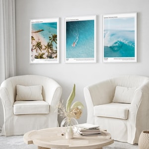 Coastal Wall Art Set of 3 Beach Photography Poster, Ocean Waves Print ...
