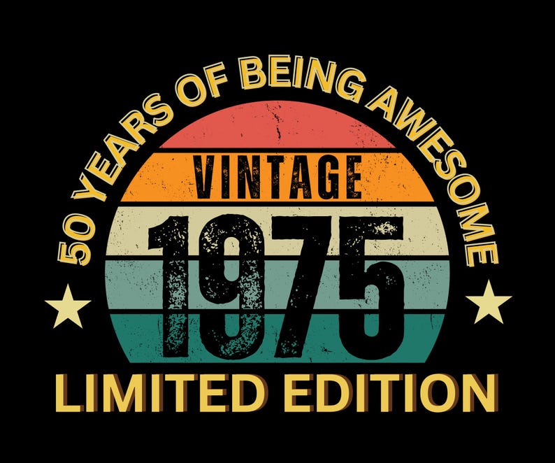 50th Birthday Gift, Made in 1975 Vintage, 50 Years Old Birthday Svg ...