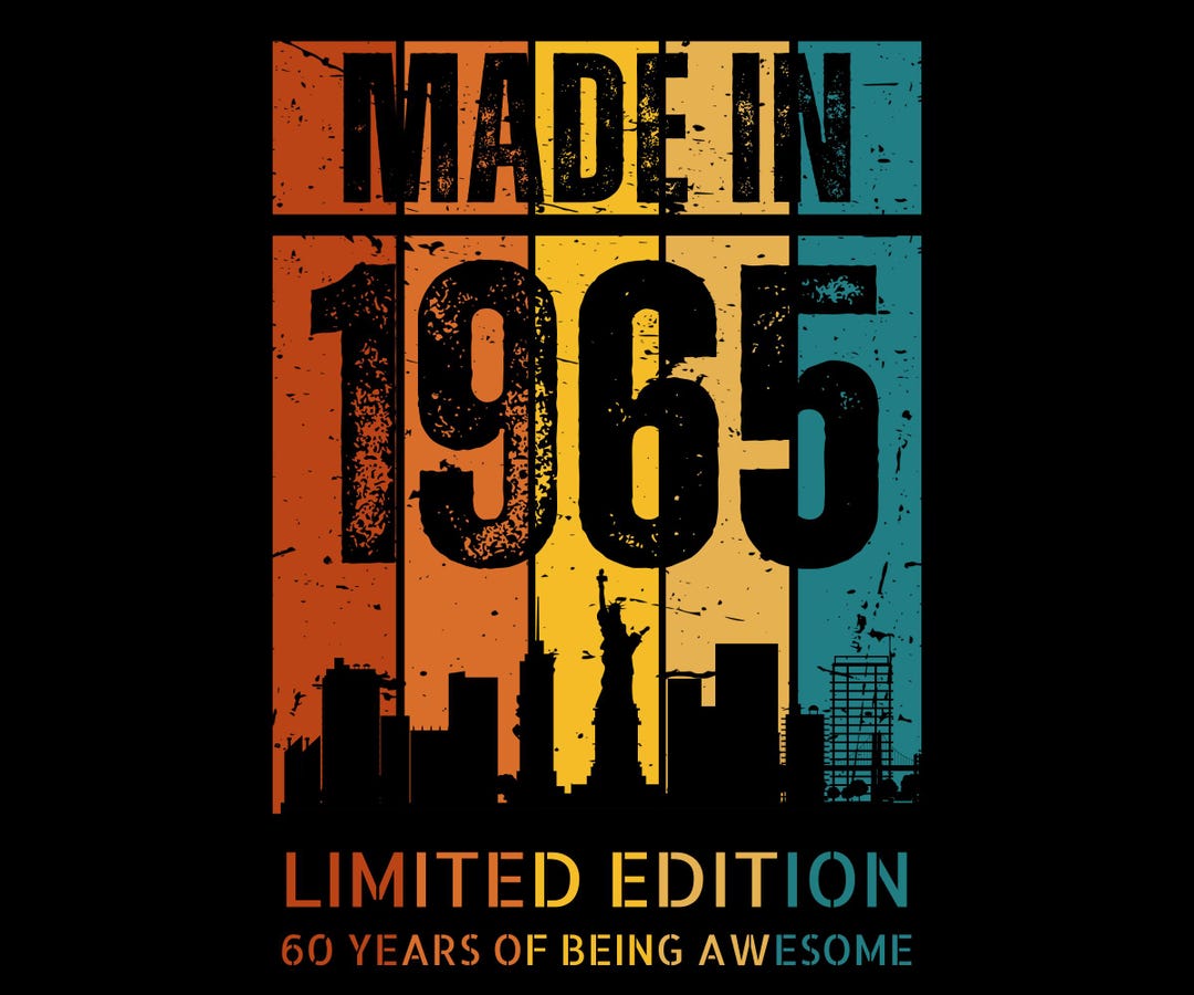 60th Birthday Gift, Made in 1965 Vintage, 60 Years Old Birthday Svg ...